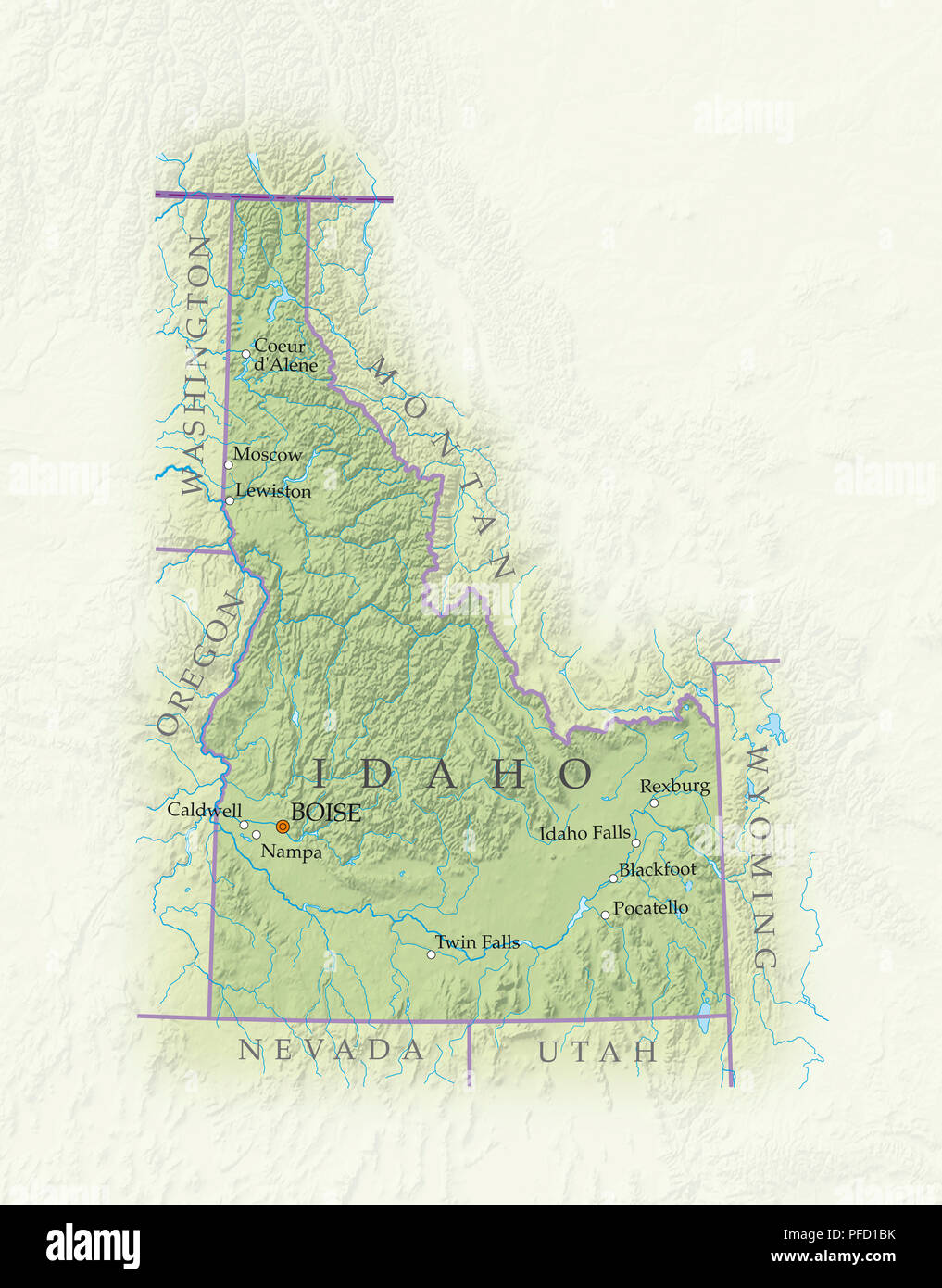Physical Map Of Idaho High Resolution Stock Photography and Images - Alamy