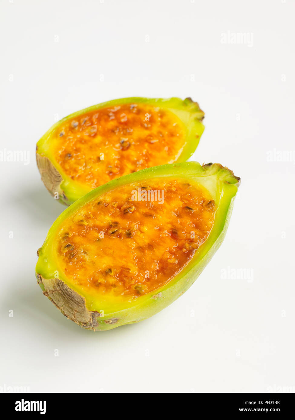 Opuntia (Prickly pear), two slices showing seeds inside, close-up Stock ...