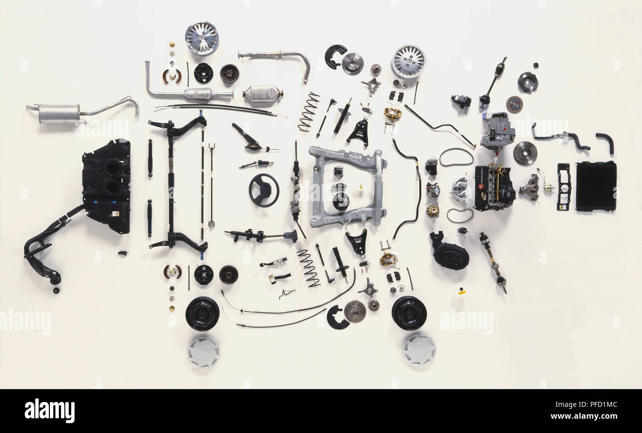 Above view of mechanical components of a small car Stock Photo - Alamy