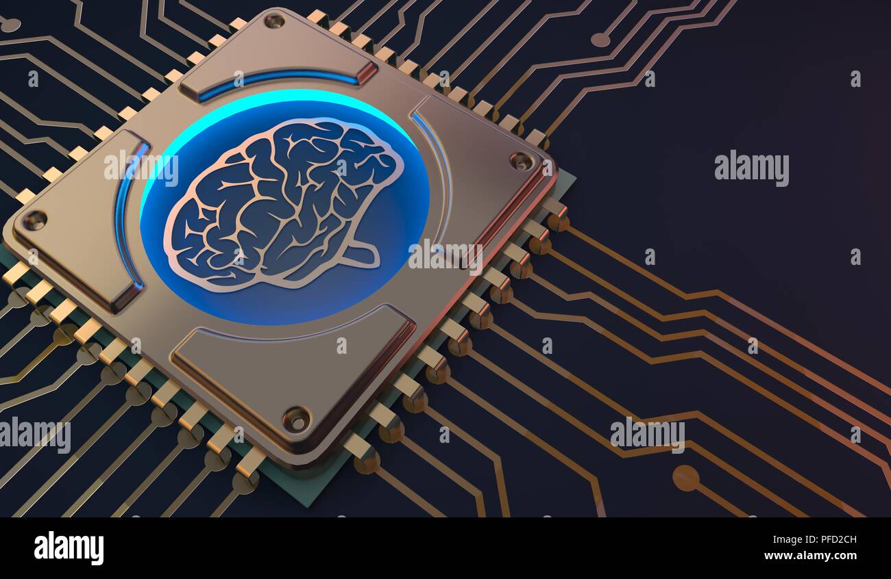 machine learning Brain symbol on circuit board 3d Stock Photo - Alamy