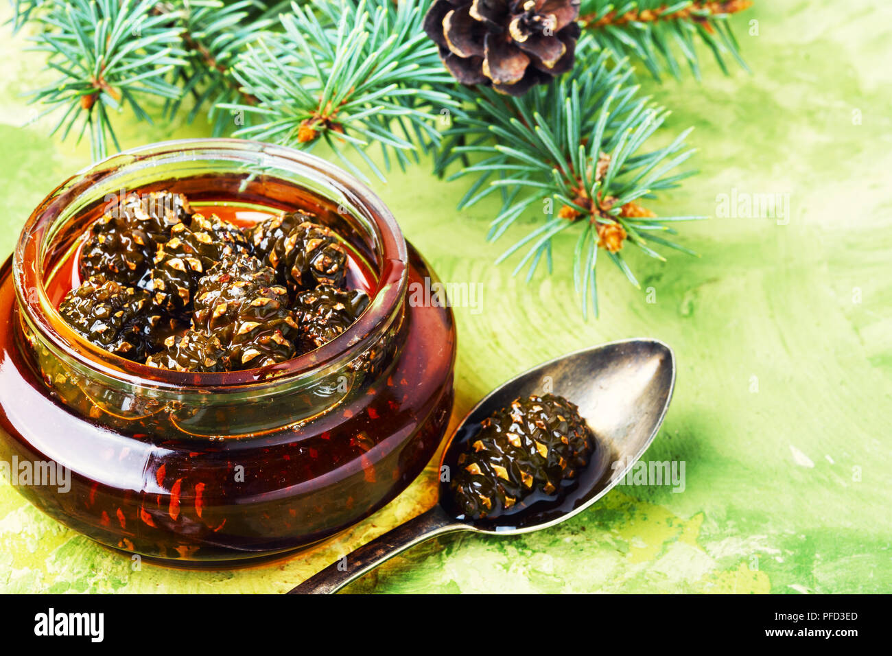 Homemade medicinal jam from pine cones.Natural Medicine Stock Photo - Alamy