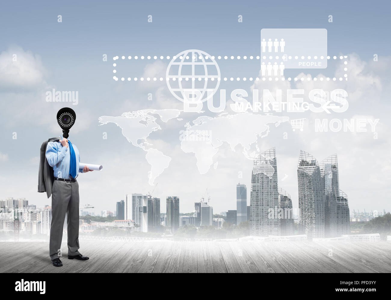 Concept of security and privacy protection with camera headed man Stock ...