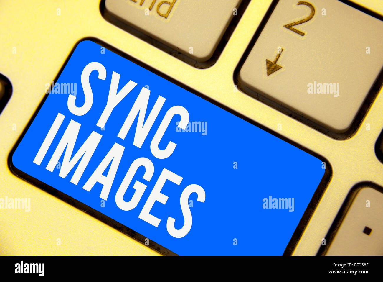 Text sign showing Sync Images. Conceptual photo Making photos identical ...