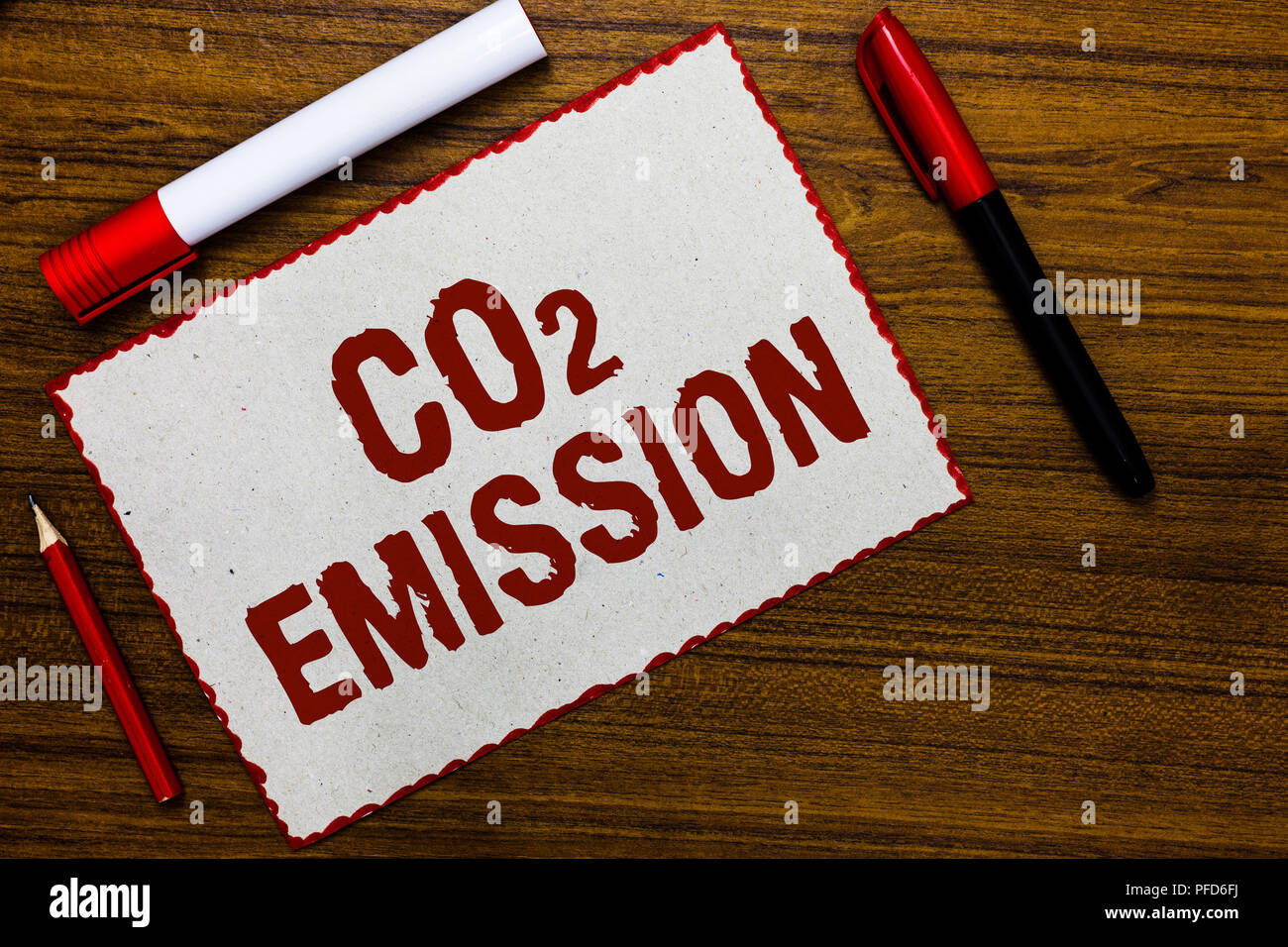 Handwriting text writing Co2 Emission. Concept meaning Releasing of ...
