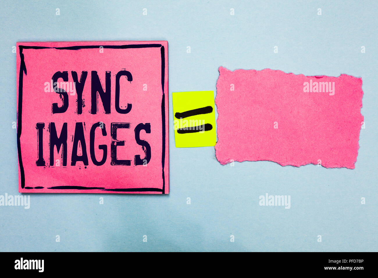 Writing note showing Sync Images. Business photo showcasing Making ...