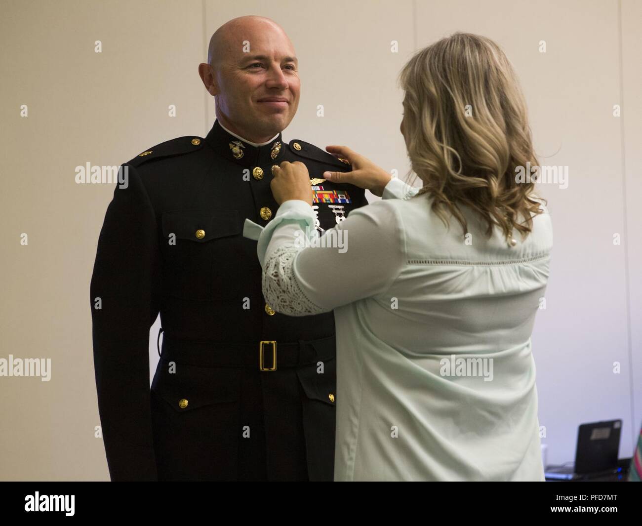 A U.S. Marine with Unmanned Aerial Vehical Squadron (VMU) 2 recieves ...