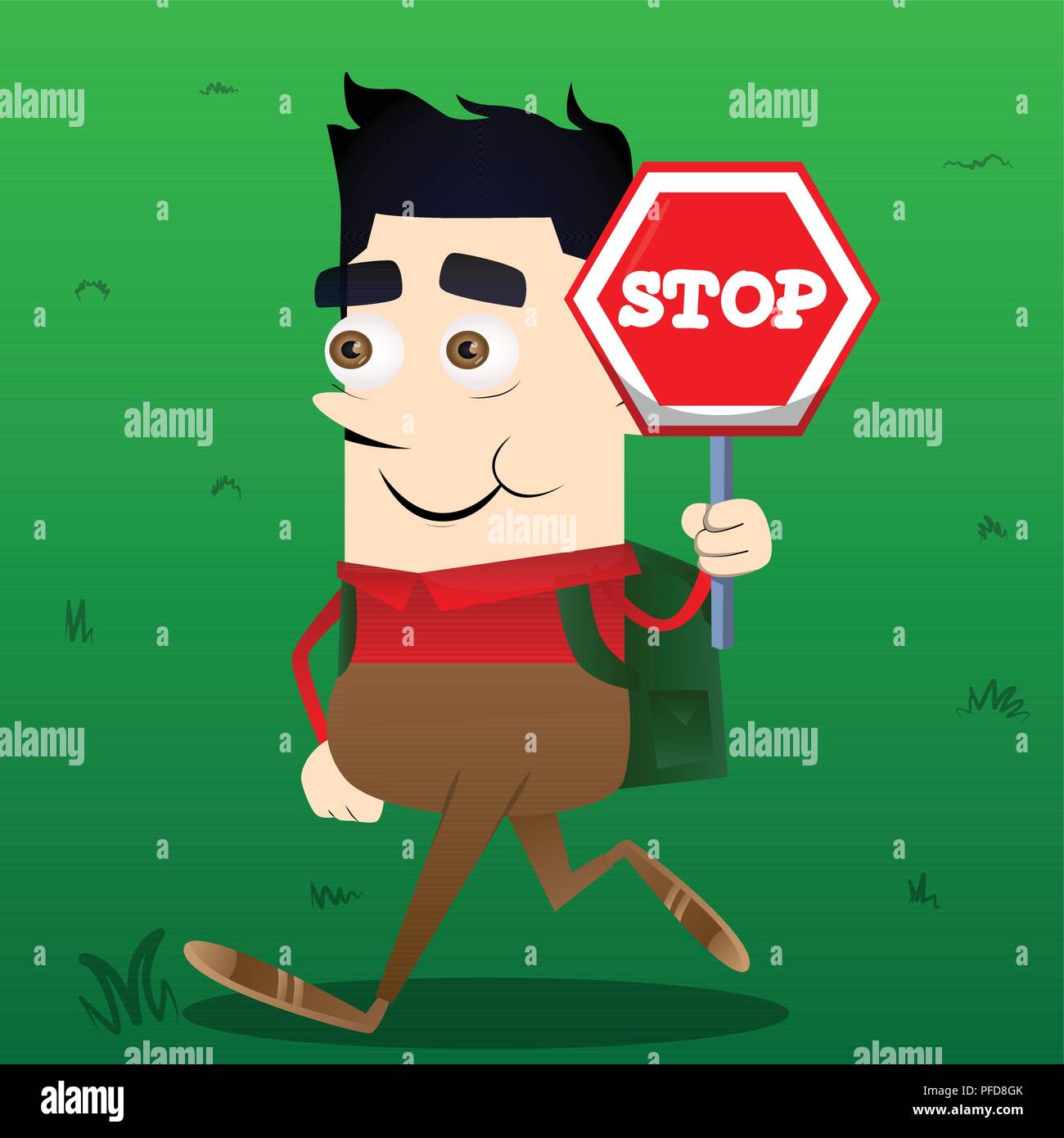 Schoolboy holding a stop sign. Vector cartoon character illustration ...