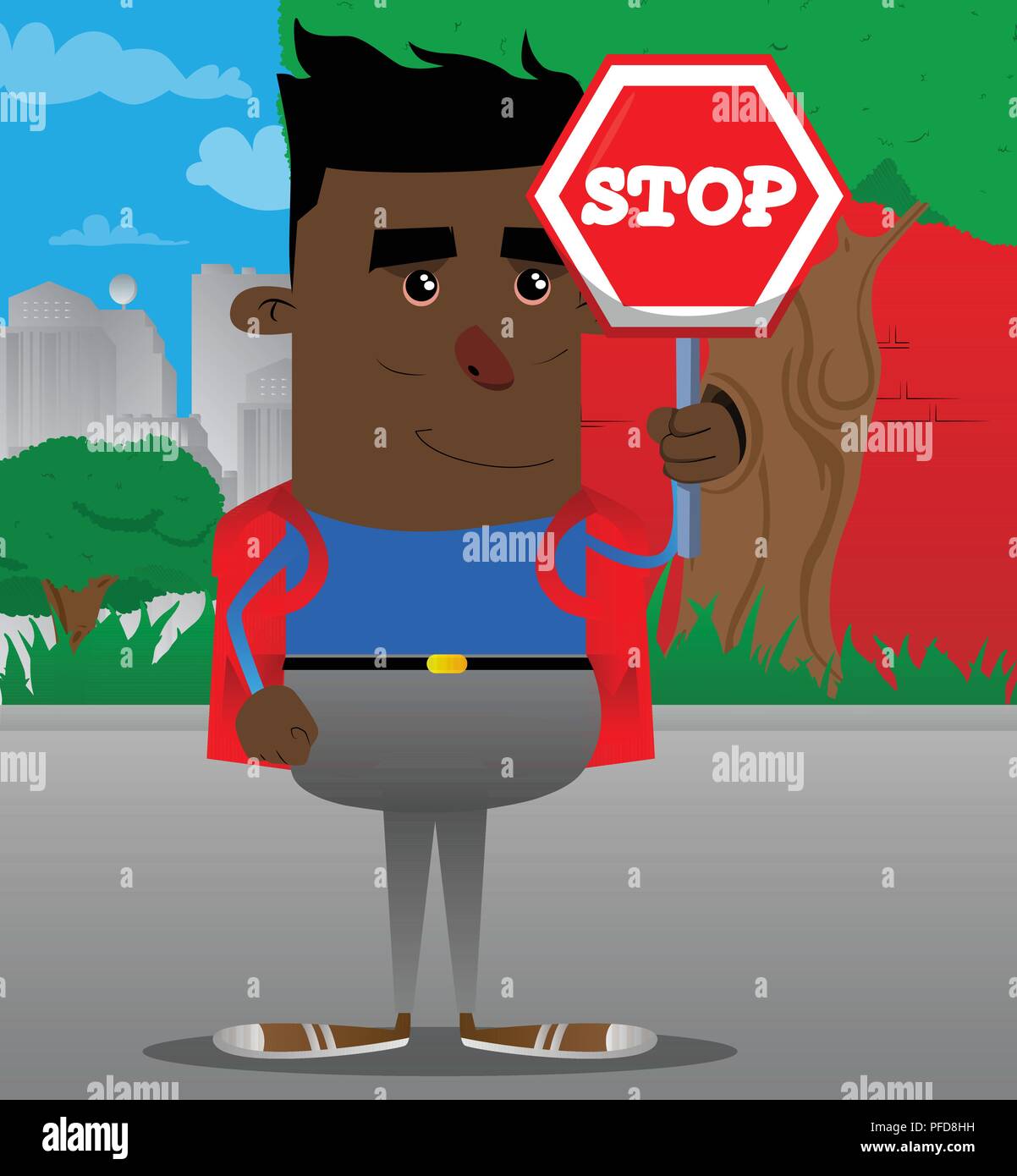 Schoolboy holding a stop sign. Vector cartoon character illustration ...