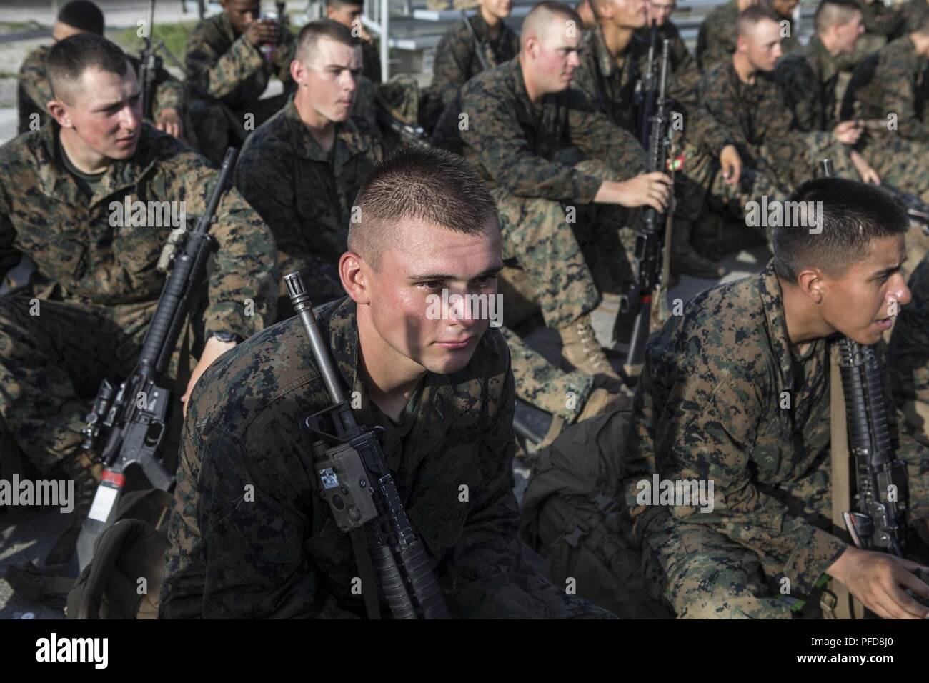 U.S. Marines assigned to Hotel Company, Marine Combat Training (MCT ...