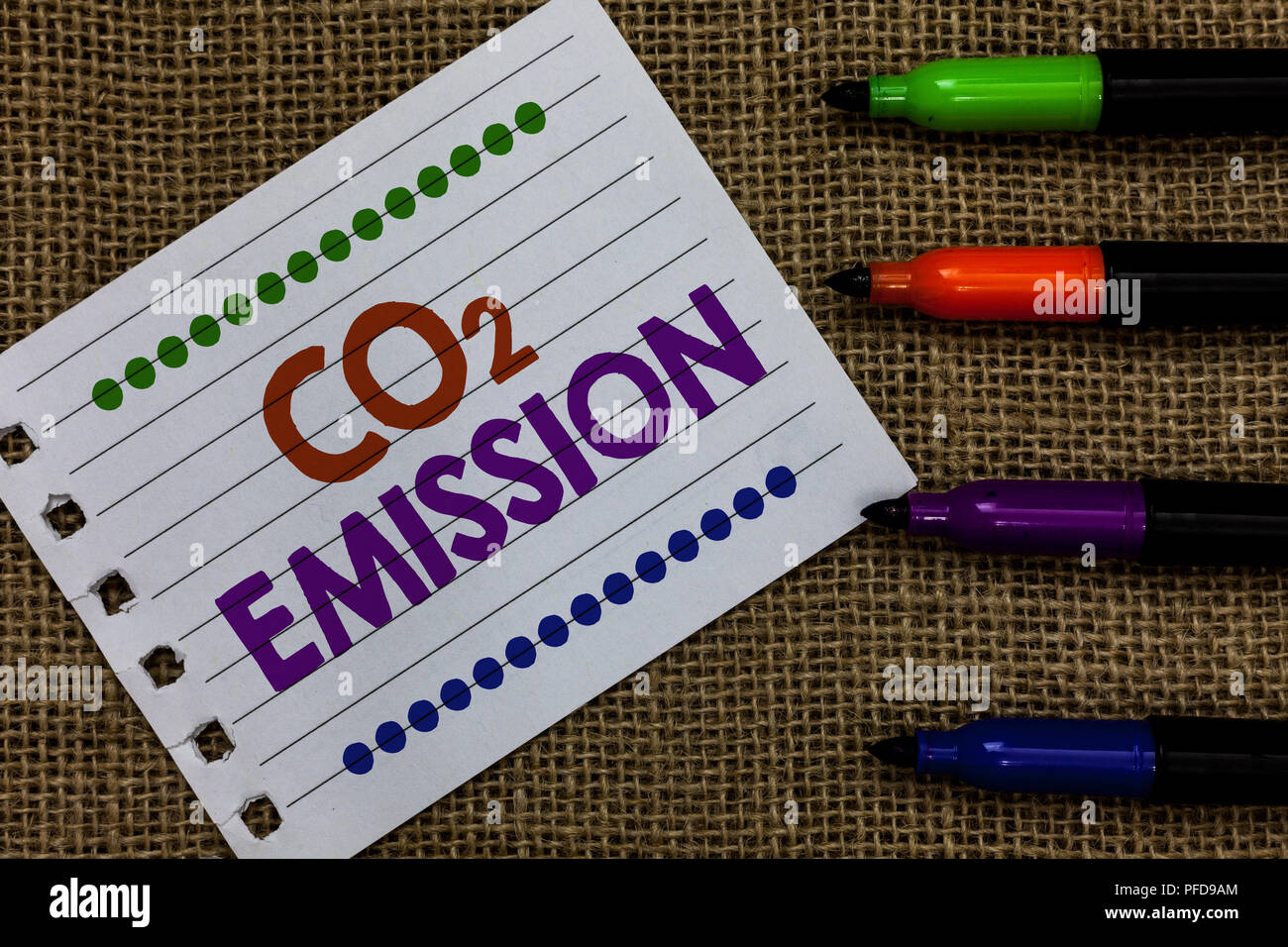 Handwriting text writing Co2 Emission. Concept meaning Releasing of ...