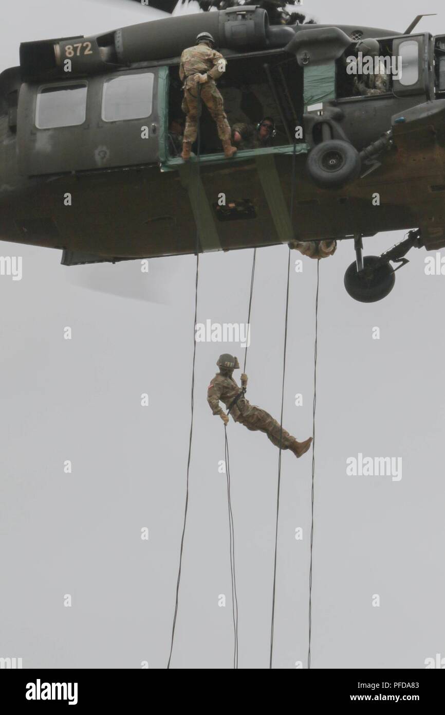 Soldiers rappel from a UH-60 Black Hawk helicopter during the final ...