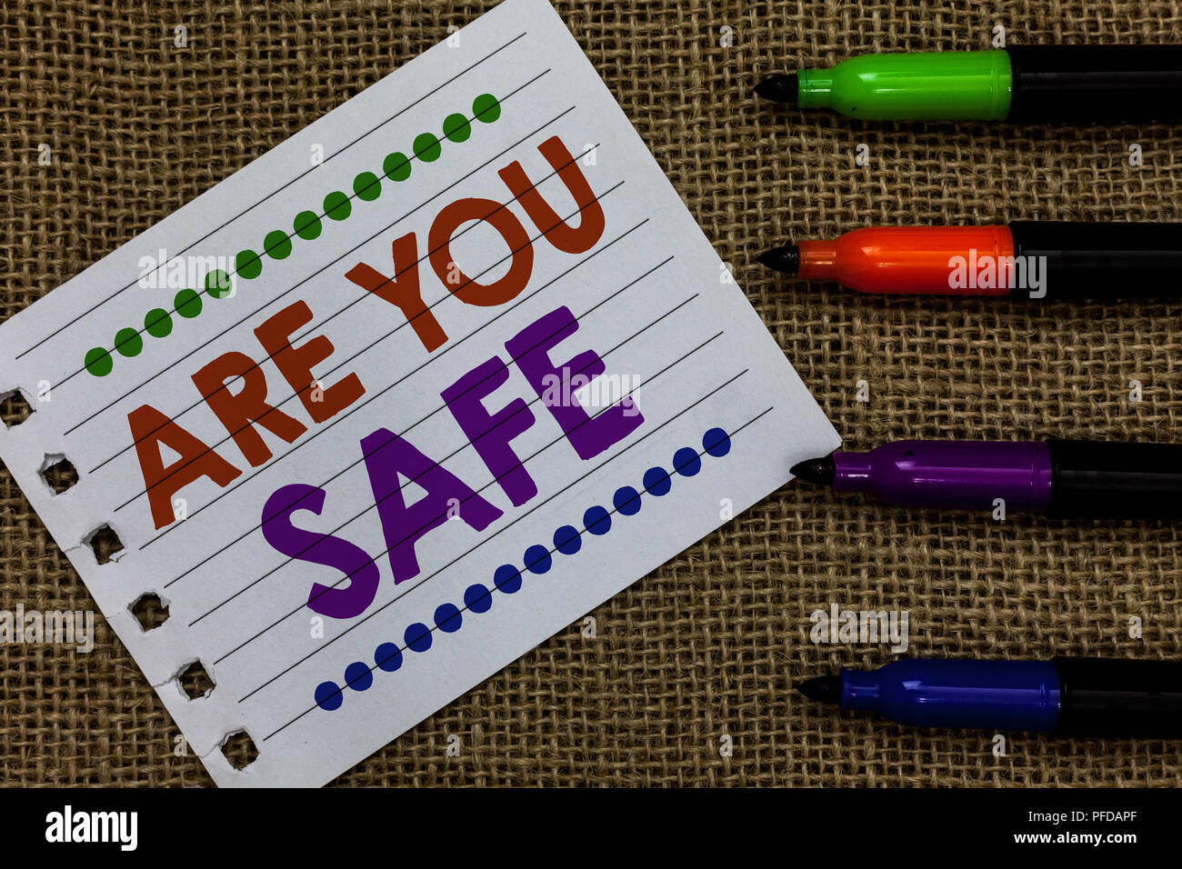 Handwriting text writing Are You Safe. Concept meaning Free from danger ...