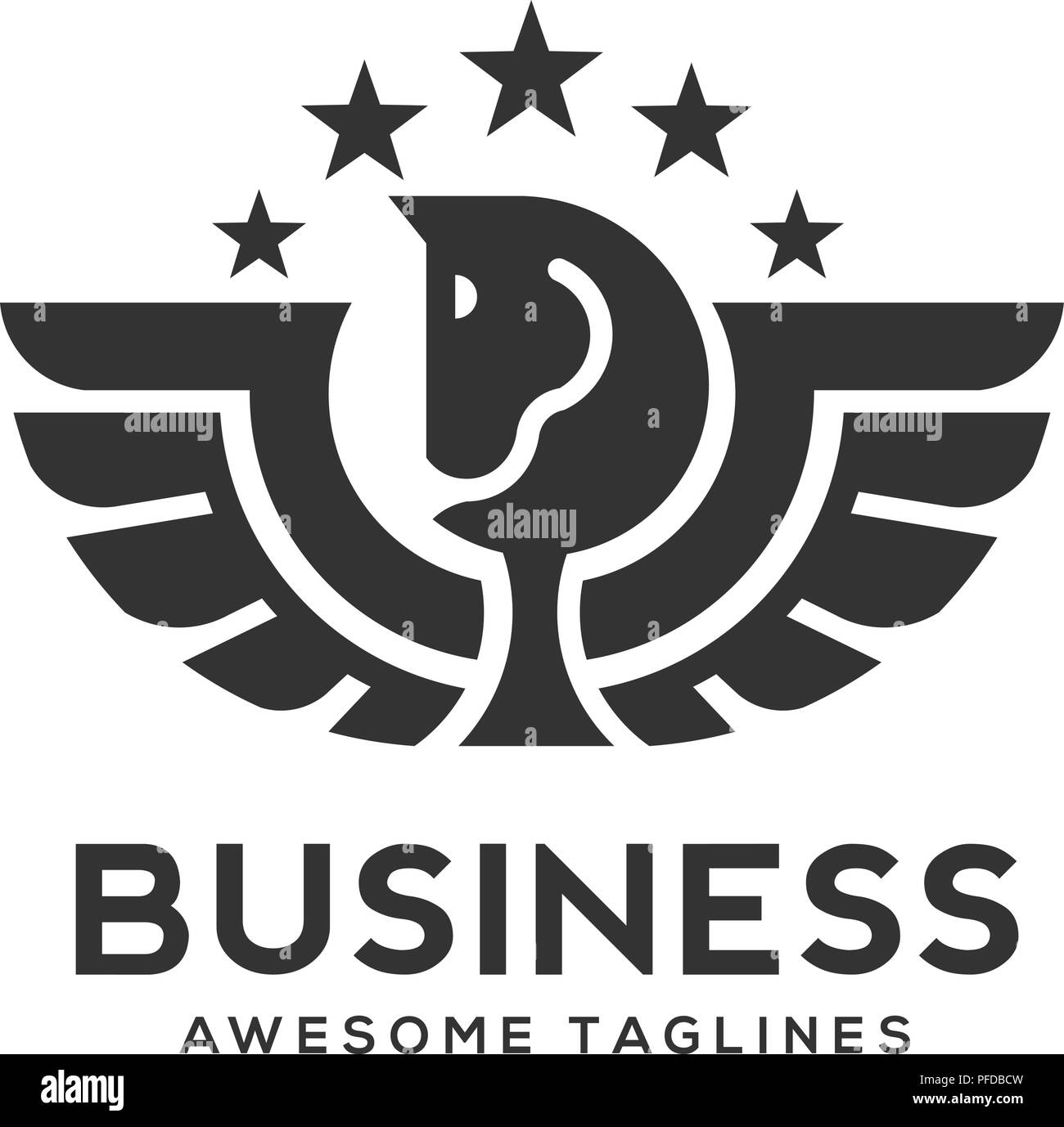 Pegasus logo with stars vector. Stylized winged horse logo vector ...