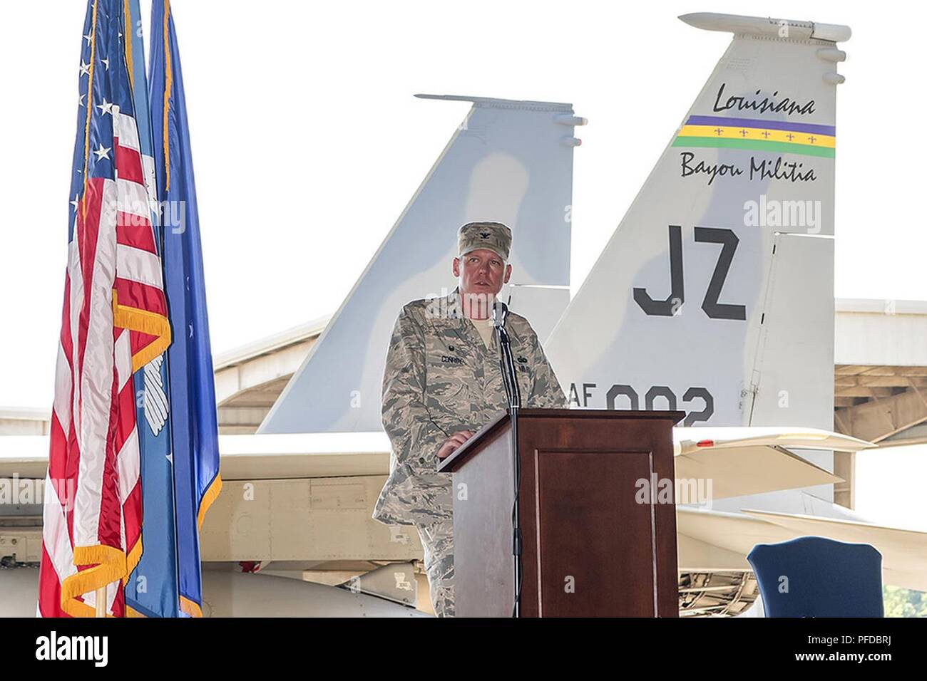 Incoming commander Col. Sean F. Conroy speaks during a 159th Mission ...