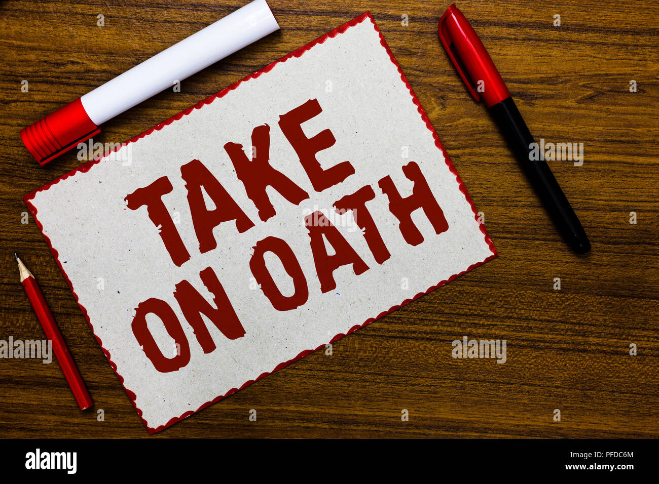 Handwriting text writing Take On Oath. Concept meaning A solemn appeal ...