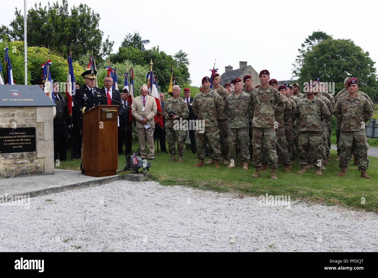 A formation of 82nd Airborne Division paratroopers stand at the ...