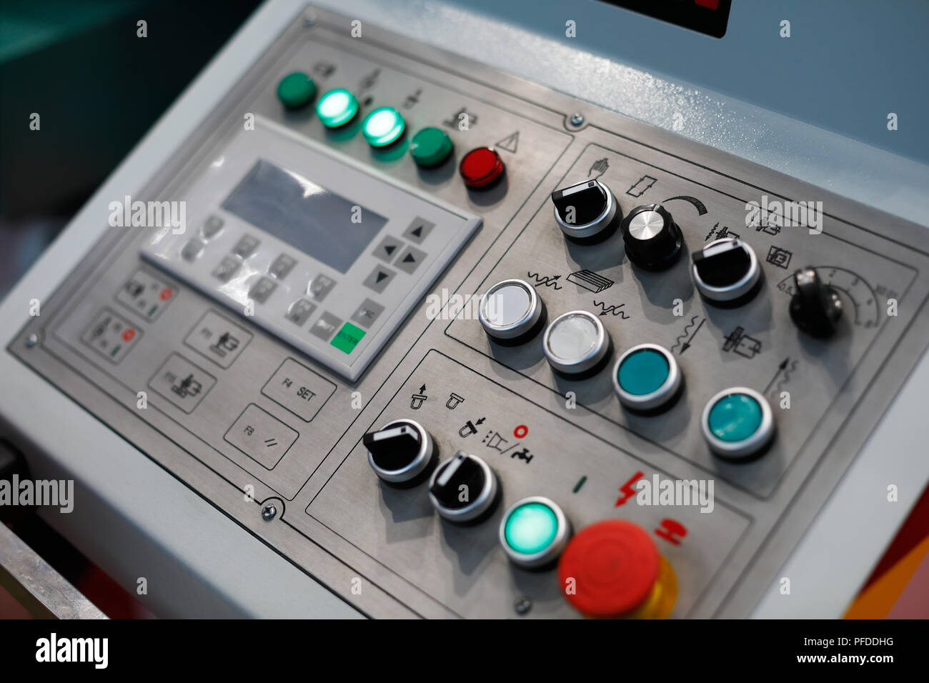 Control panel of modern surface grinding machine. Selective focus Stock ...