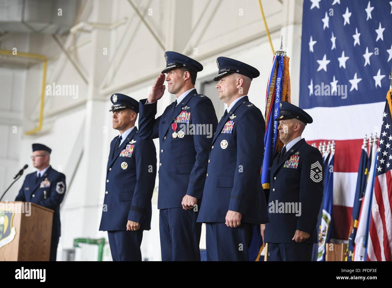 Col. Matthew Brooks, former 5th Bomb Wing commander, gives a final ...