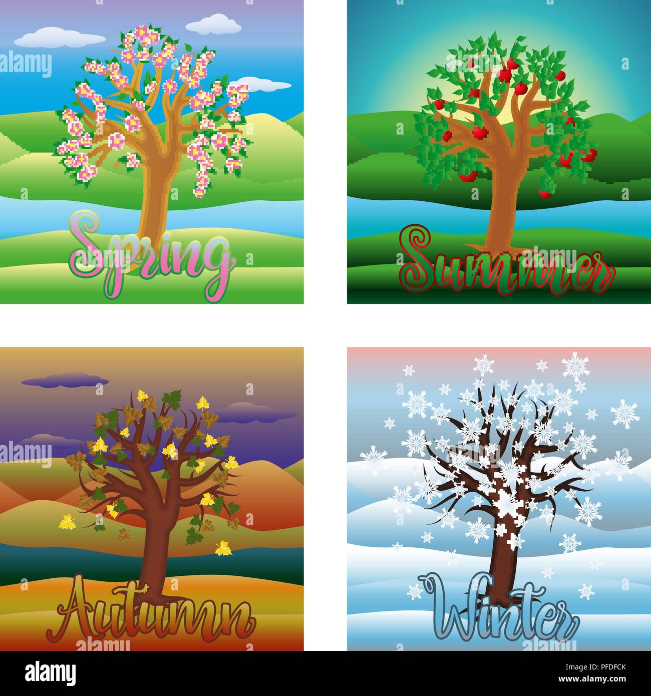 Four seasons tree card, vector illustration Stock Vector Image & Art ...