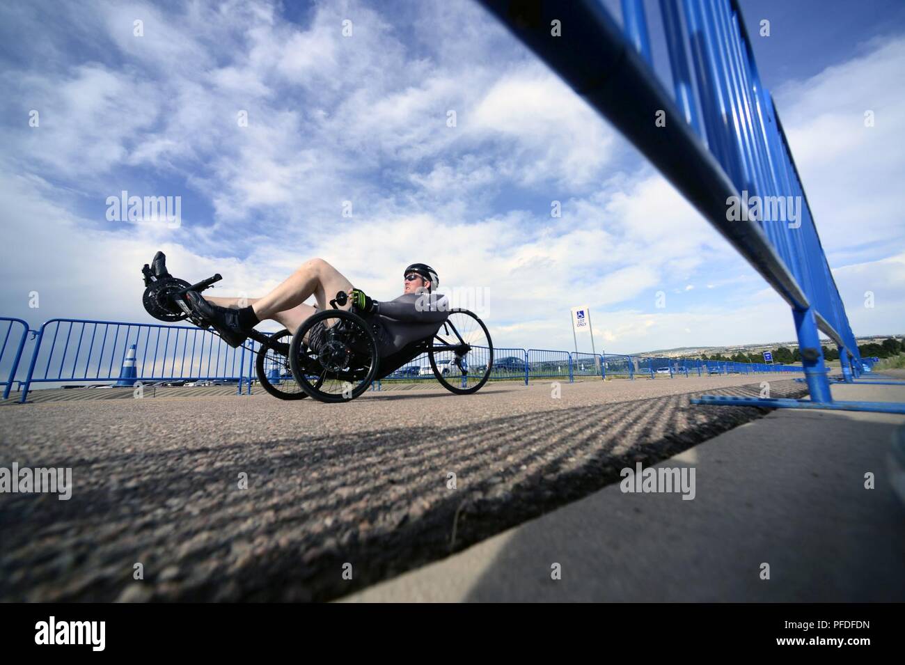 Army Maj. Adam Ziegler races in the recumbent bike race during the 2018 ...