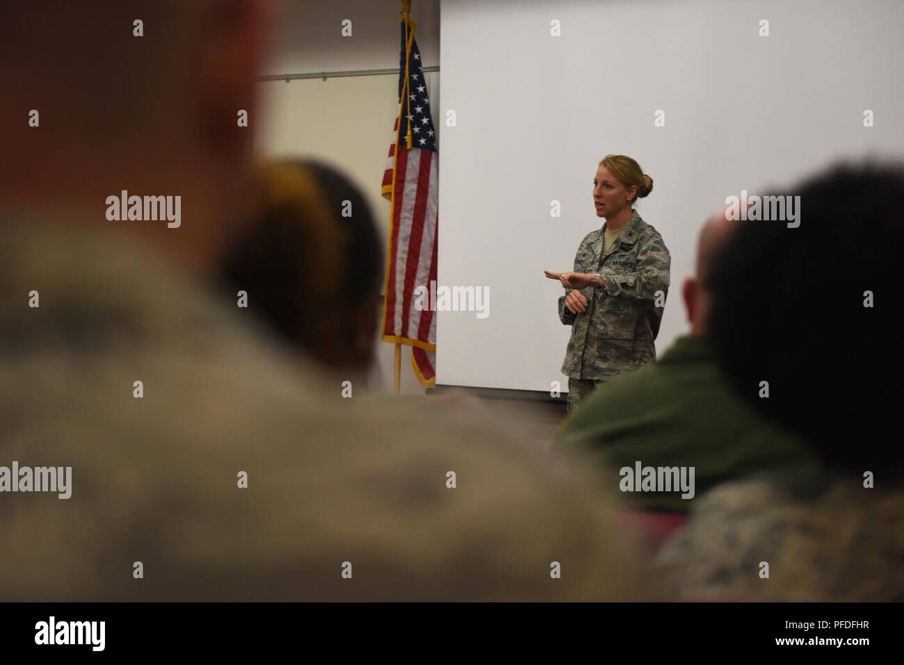 U.S. Air Force Col. Bryony Terrell, 145th Airlift Wing commander, talks ...