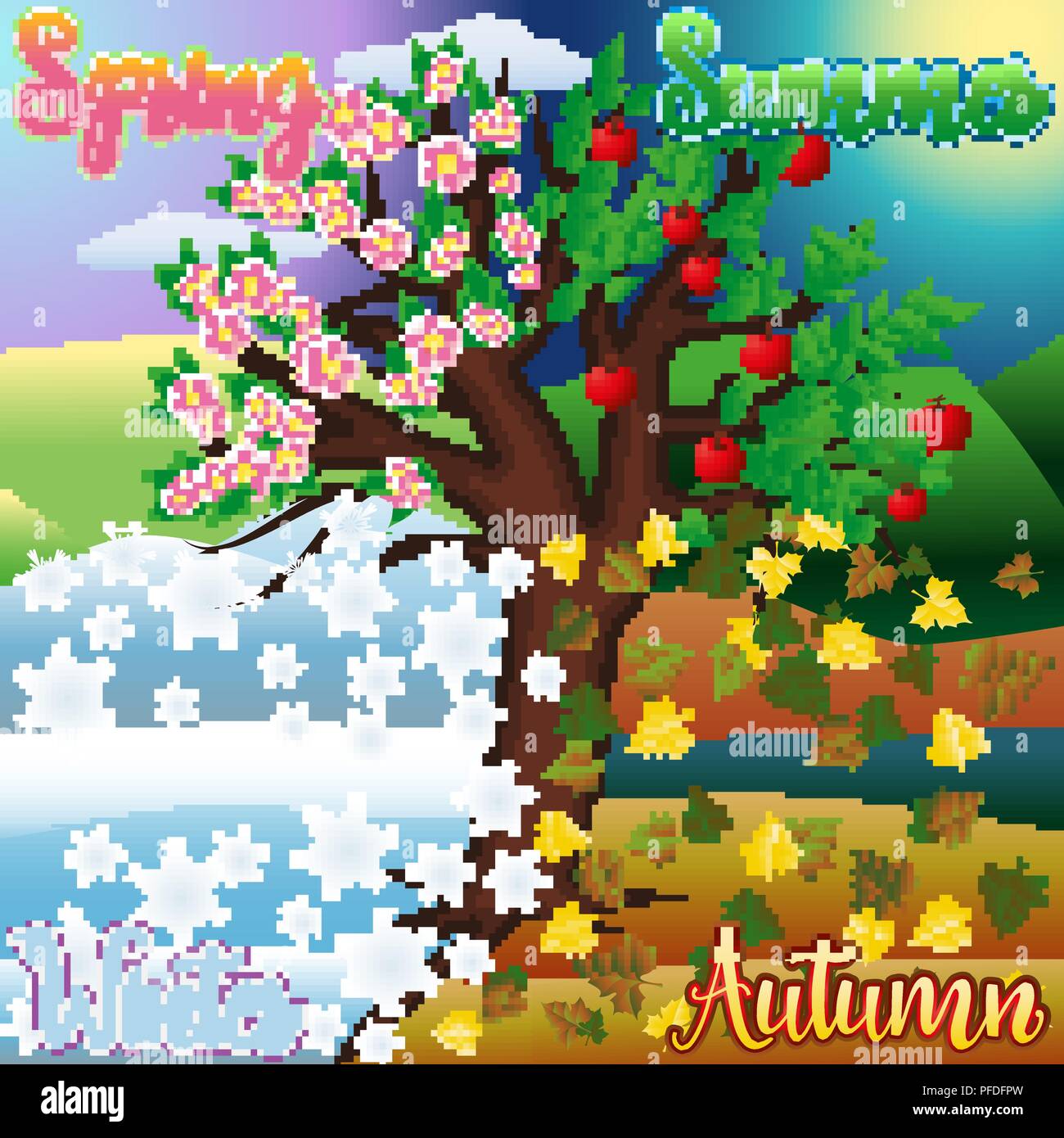 Four seasons tree, vector illustration Stock Vector Image & Art - Alamy