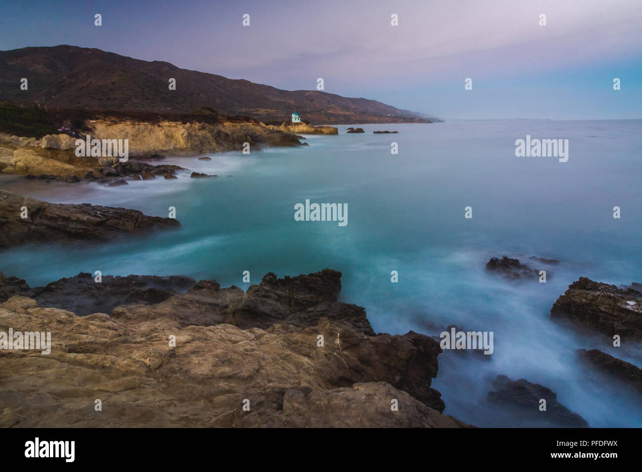 Colorful coastal view of Leo Carrillo State Beach after sunset from ...