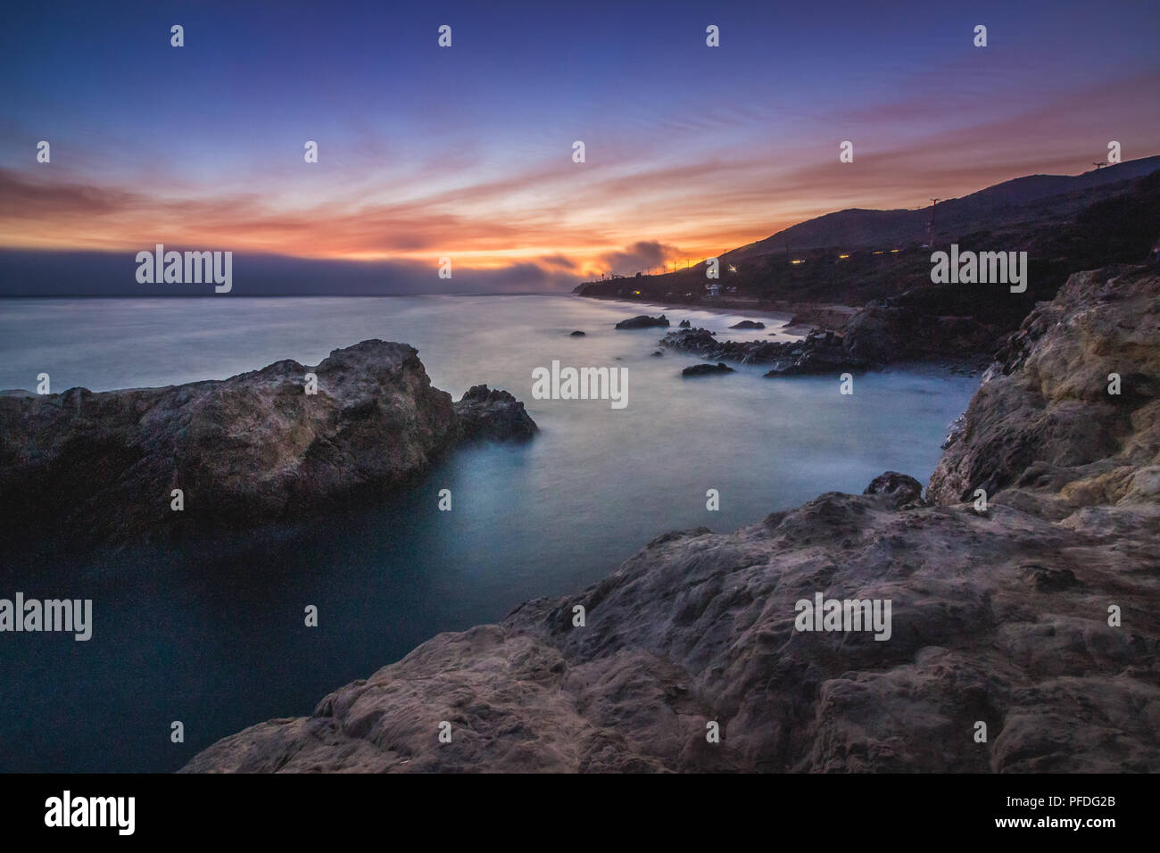 Colorful coastal view of Leo Carrillo State Beach after sunset from ...