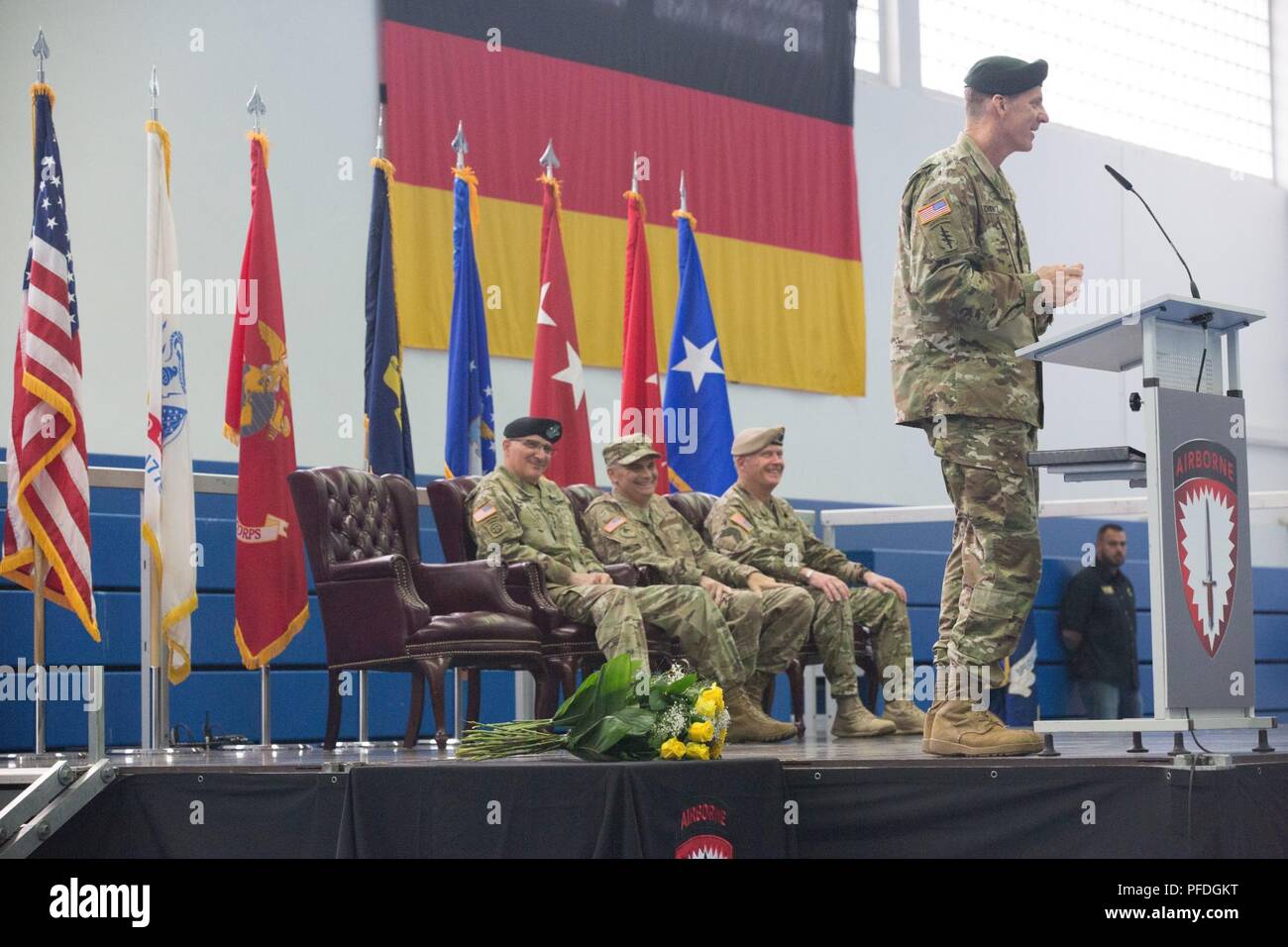U.S. Army Maj. Gen. Mark C. Schwartz gives his farewell speech as the ...