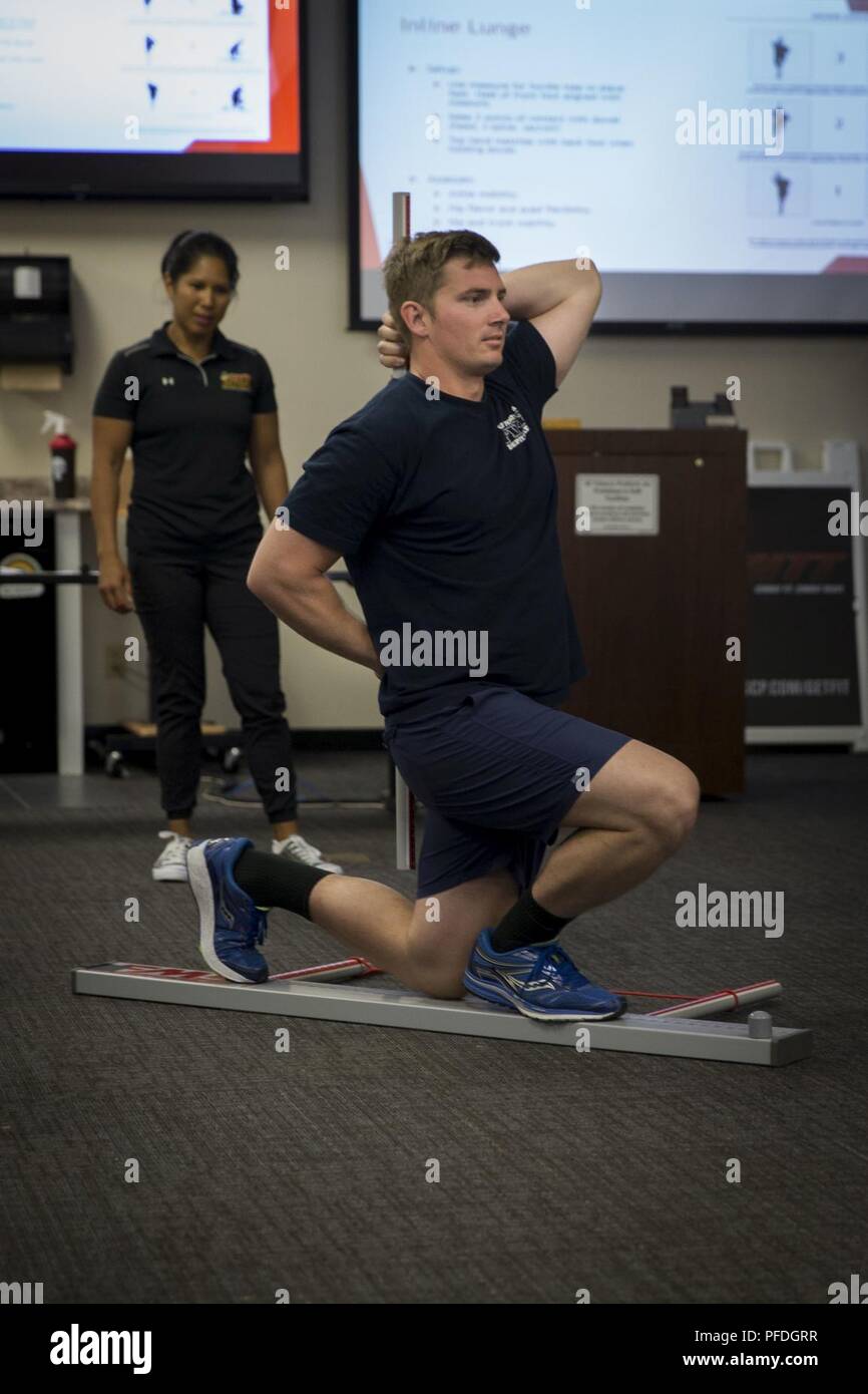 Aaron Collins, firefighter, Fire Station 9, demonstrates a shoulder ...
