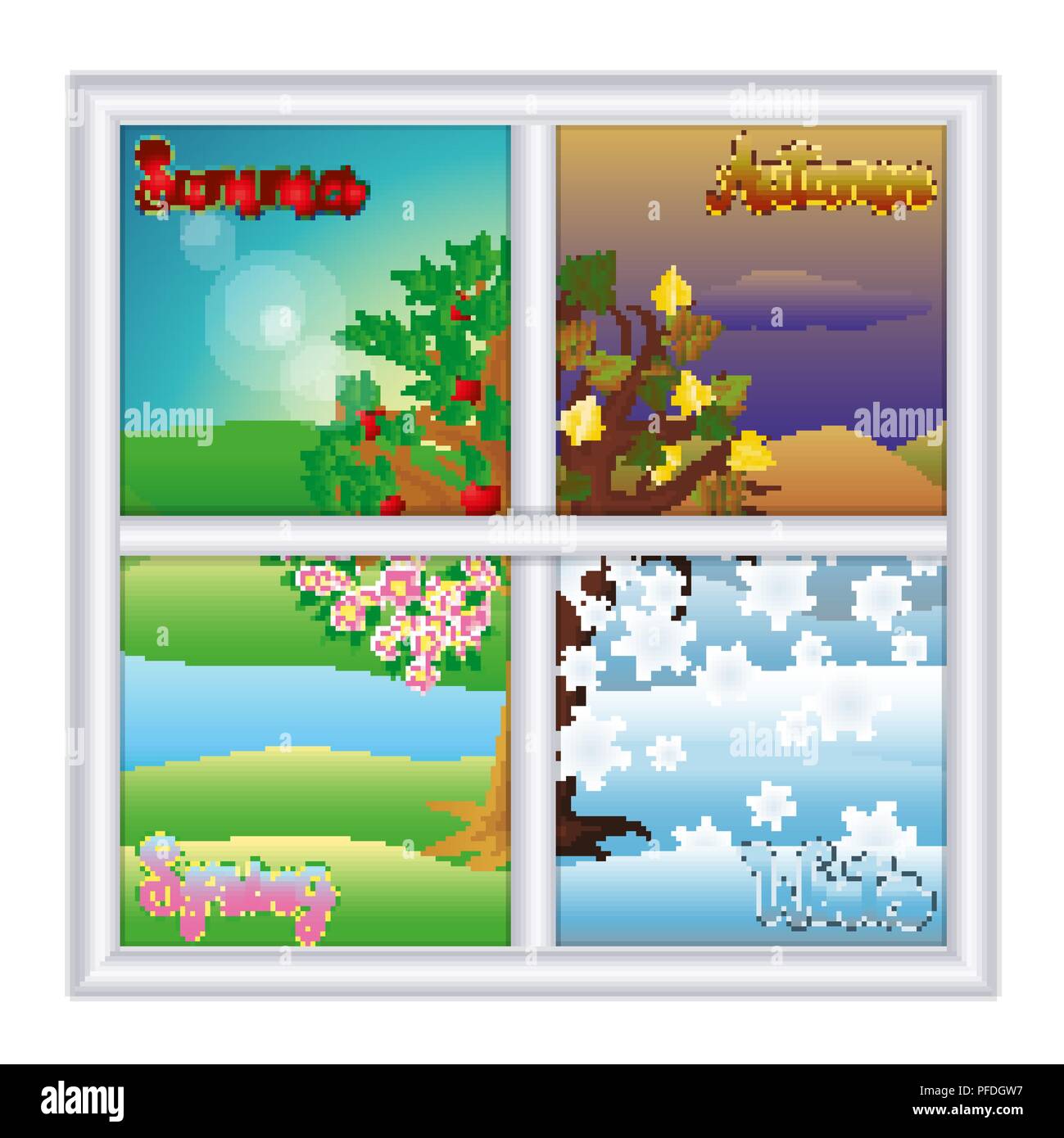 Four seasons window background, vector illustration Stock Vector Image ...