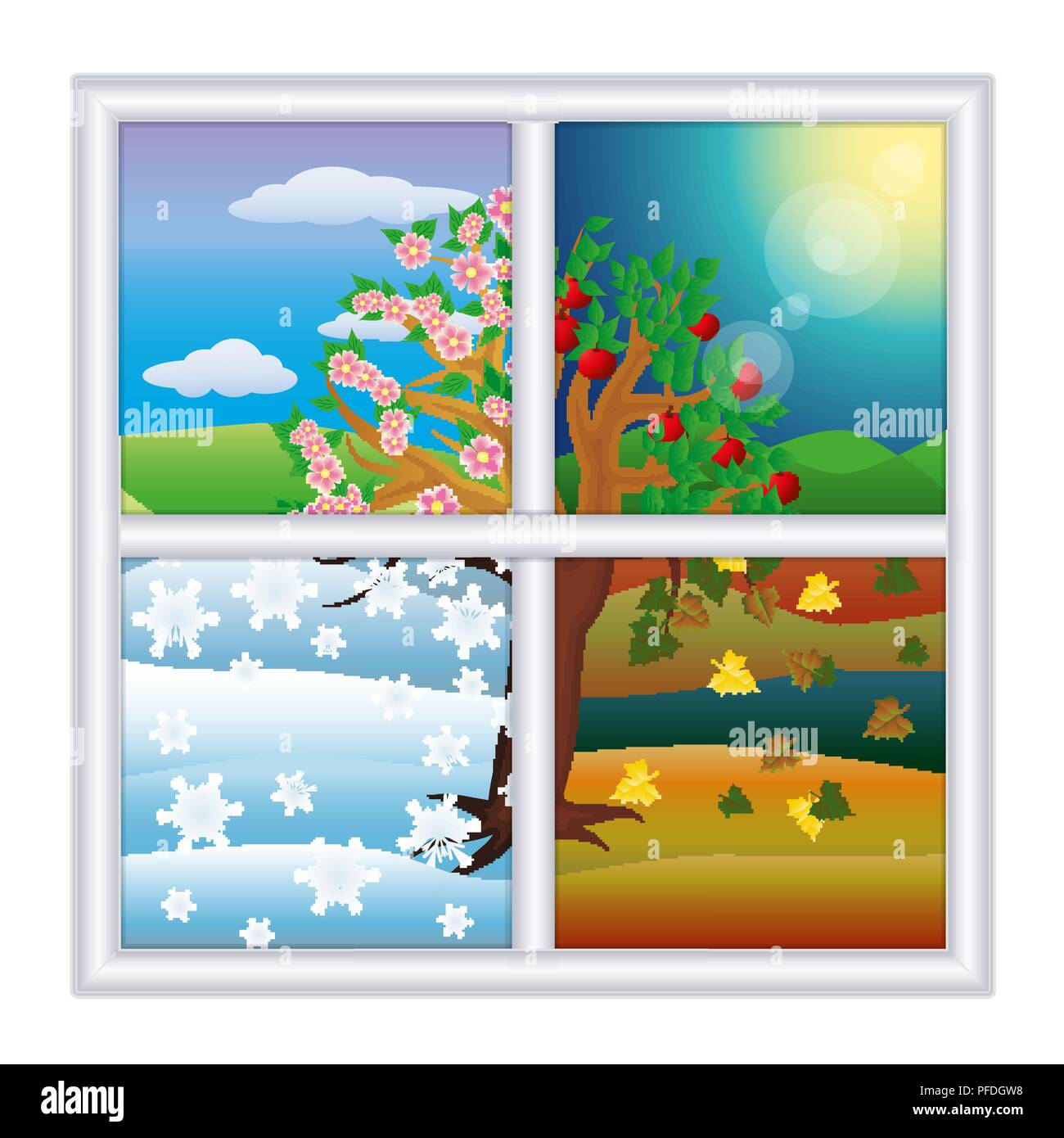 Four seasons window background, vector illustration Stock Vector Image ...