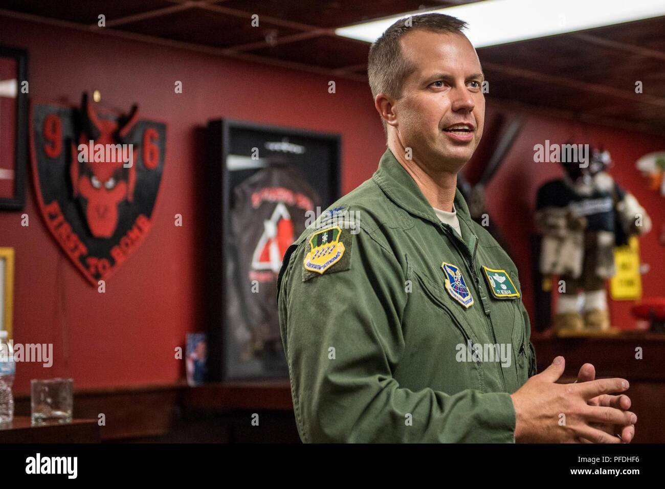 Col. Ty Neuman, 2nd Bomb Wing commander, speaks to members of the 96th ...