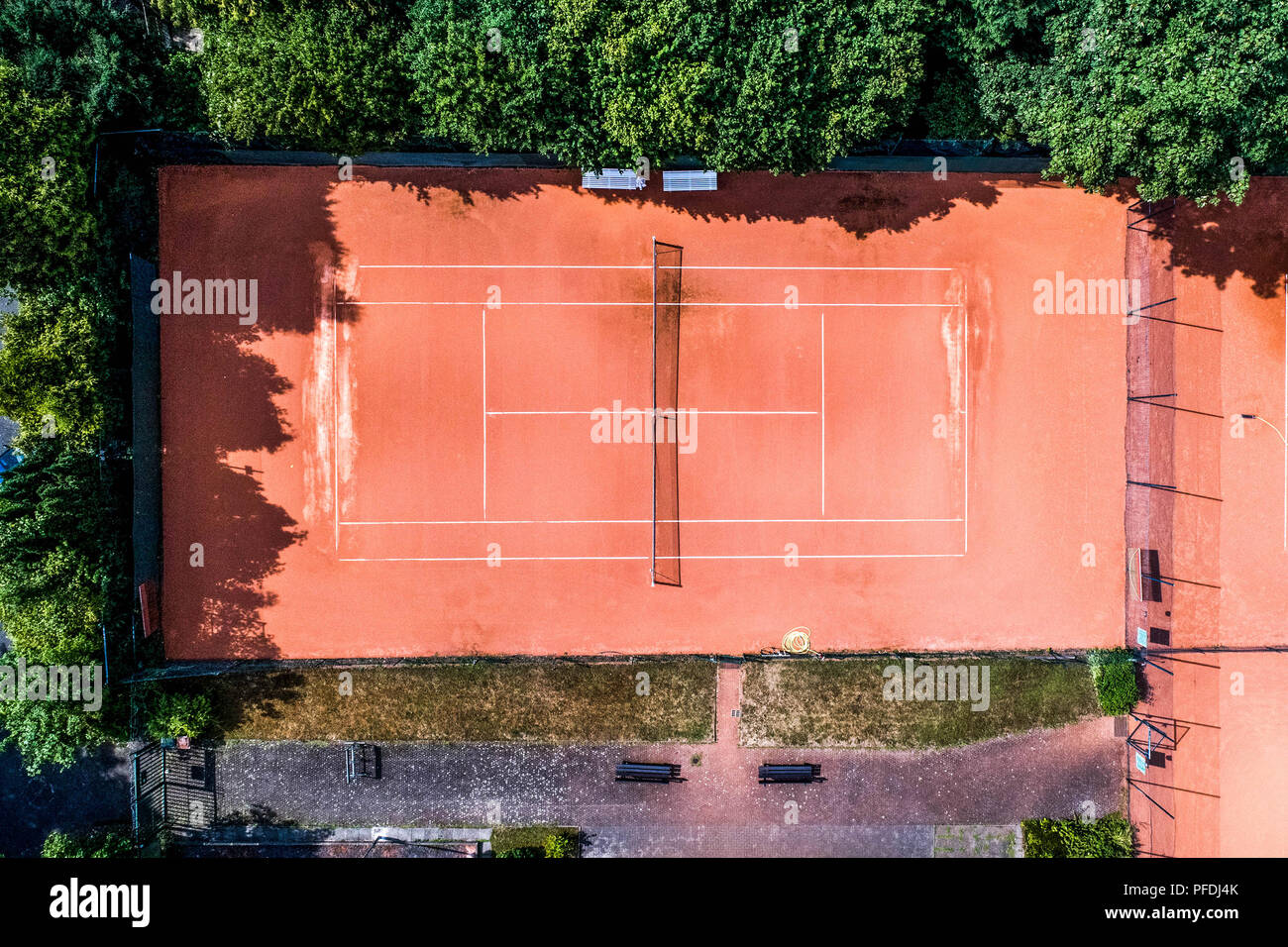 aerial view of a smal local Tennis courts for recreation and tennis ...
