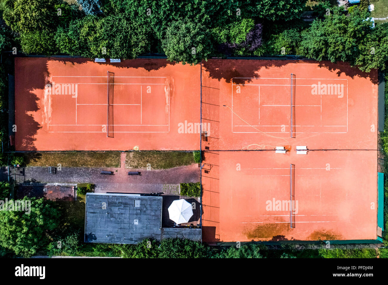 aerial view of a smal local Tennis courts for recreation and tennis ...