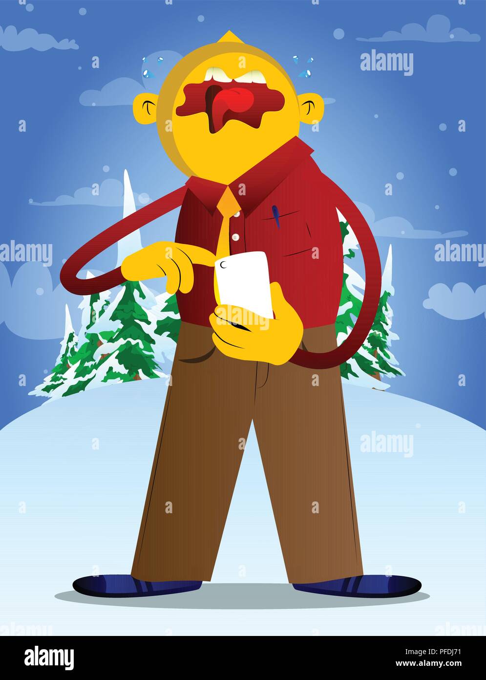 Yellow man using a mobile phone. Vector cartoon illustration Stock ...