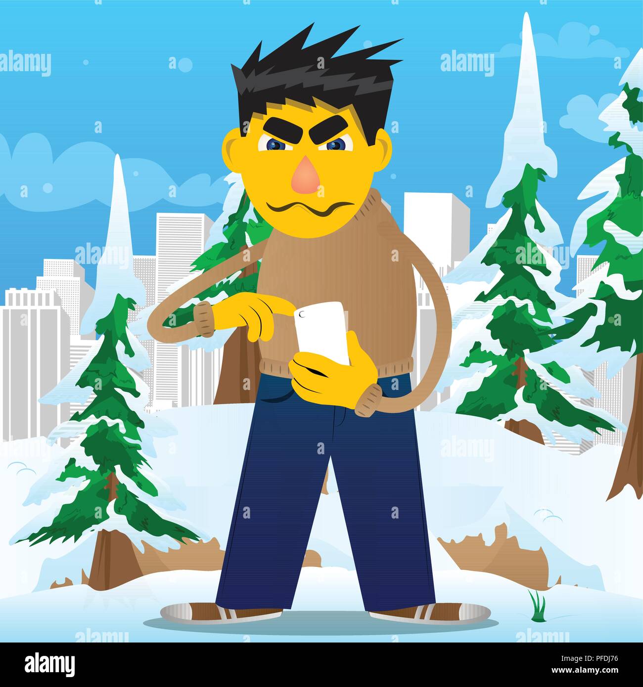 Yellow man using a mobile phone. Vector cartoon illustration Stock ...