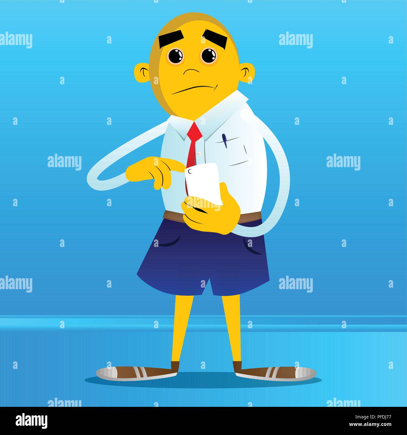 Yellow man using a mobile phone. Vector cartoon illustration Stock ...