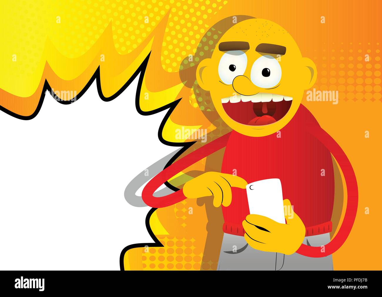 Yellow man using a mobile phone. Vector cartoon illustration Stock ...