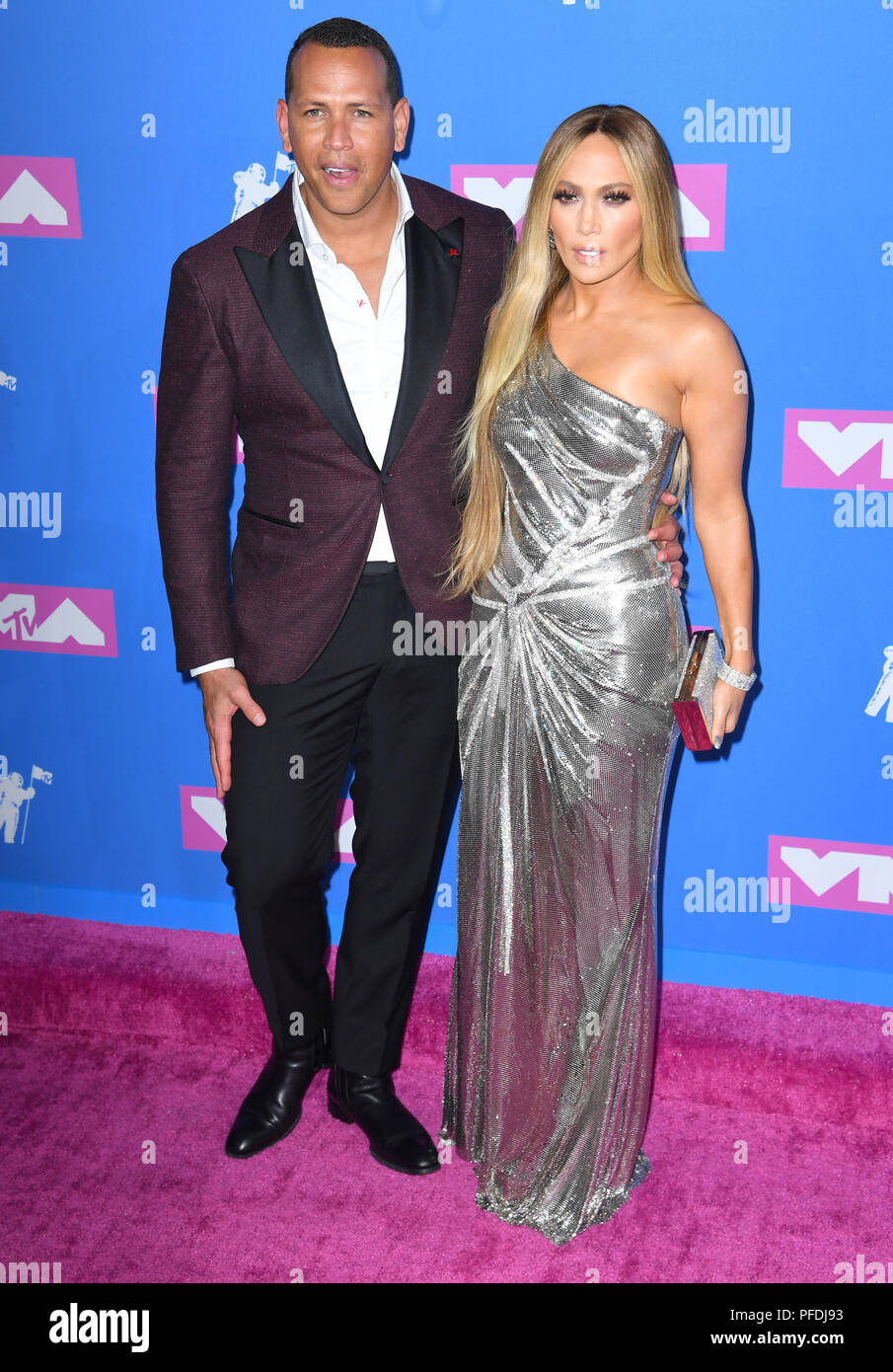Alex Rodriguez (left) and Jennifer Lopez attending the 2018 MTV Video ...