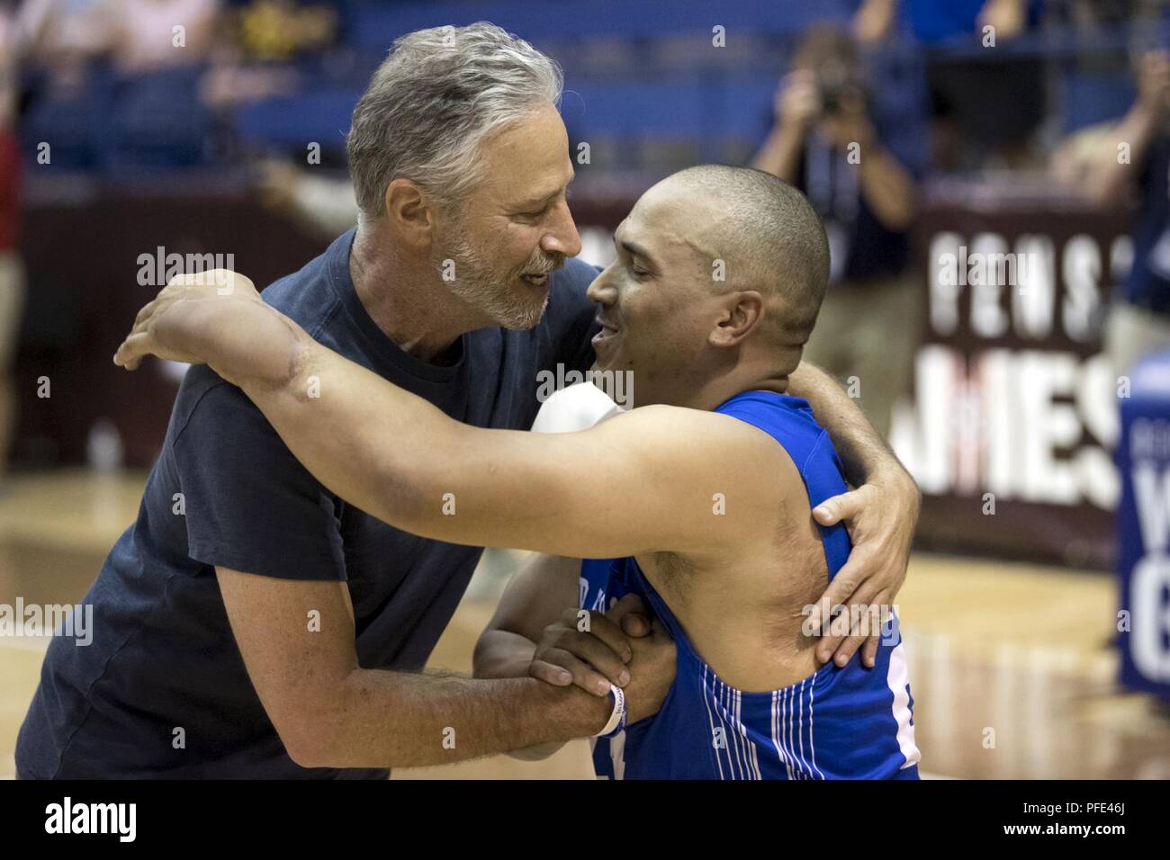 Movie and television personality Jon Stewart greets Team Air Force ...