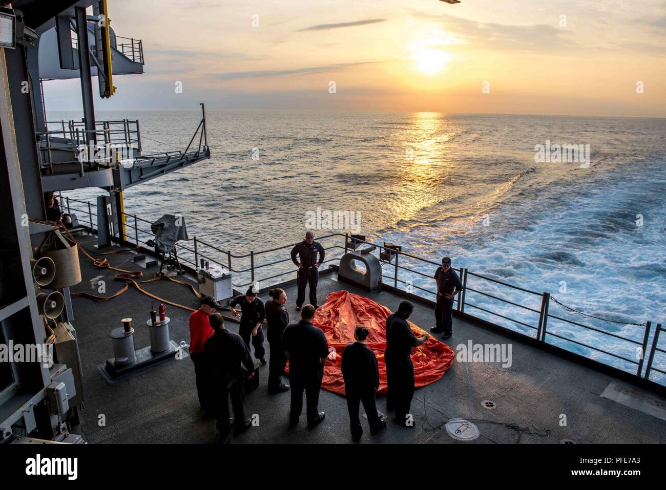 ATLANTIC OCEAN (June 9, 2018) Sailors prep the "Killer Tomato" floating ...