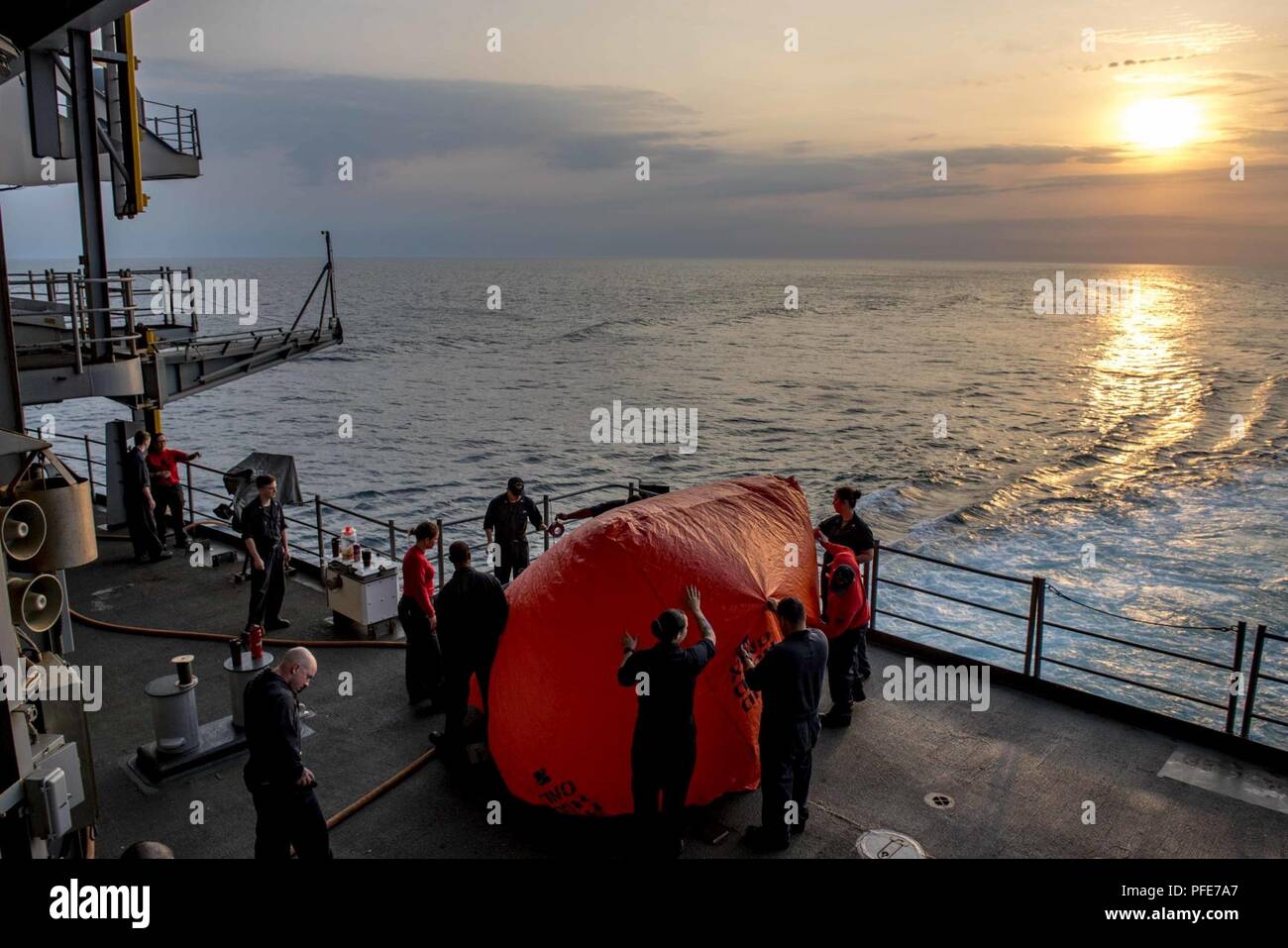 ATLANTIC OCEAN (June 9, 2018) Sailors begin to inflate the "Killer ...
