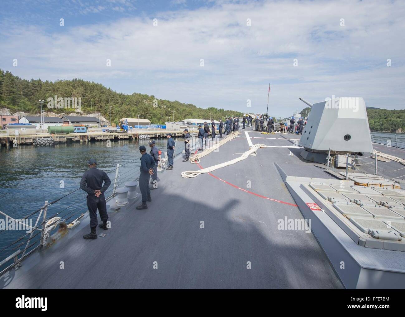 HAAKONSVERN, Norway (June 9, 2018) Sailors man the rails of the guided ...