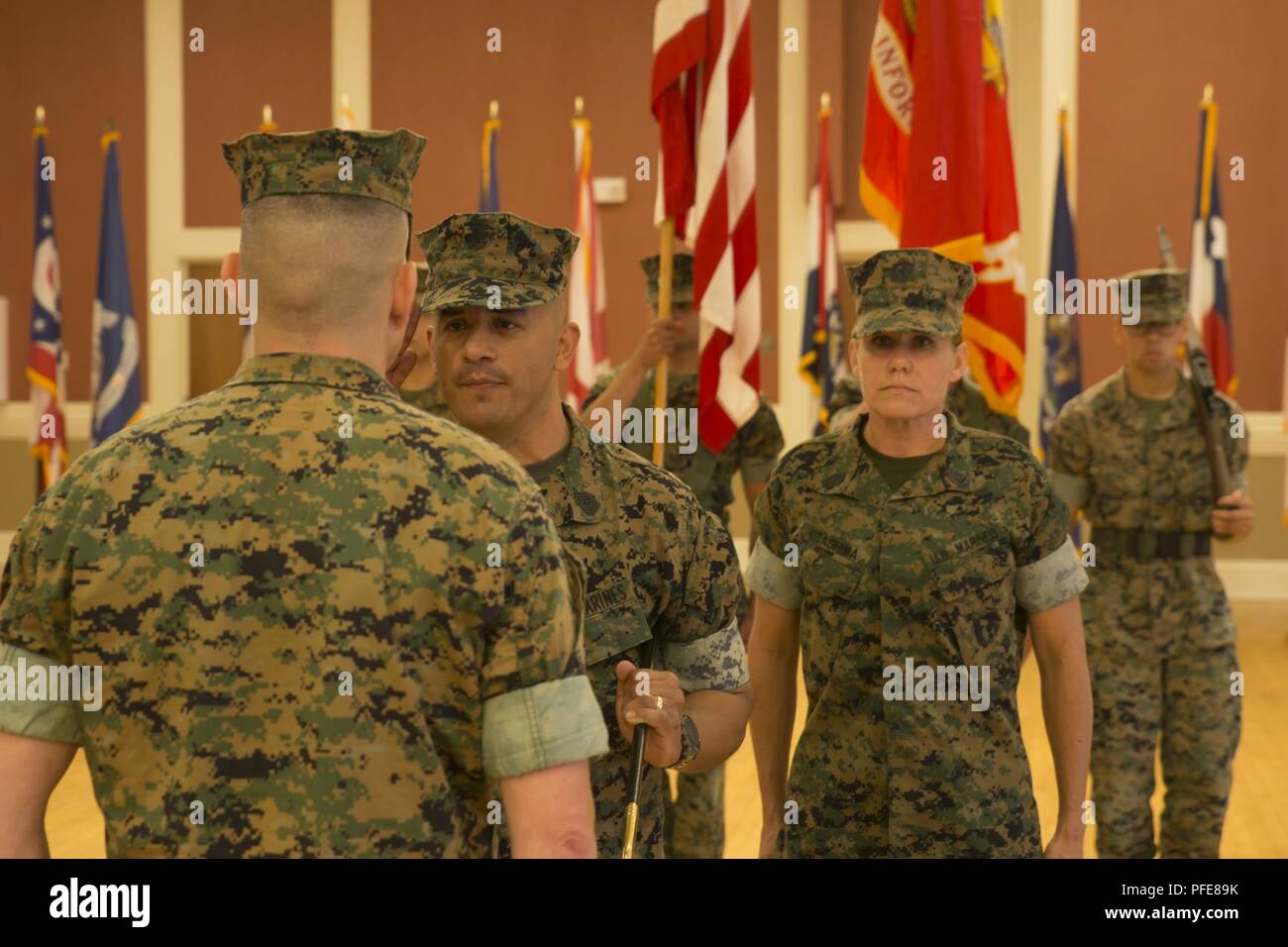 U.S. Marine Corps Sgt. Maj. Rene Salinas, left, sergeant major of II ...