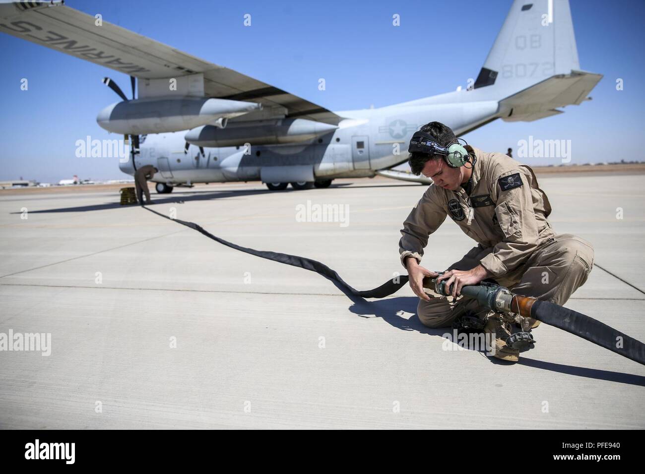 A Marine with Marine Aerial Refueler Transport Squadron (VMGR) 352, 3rd ...