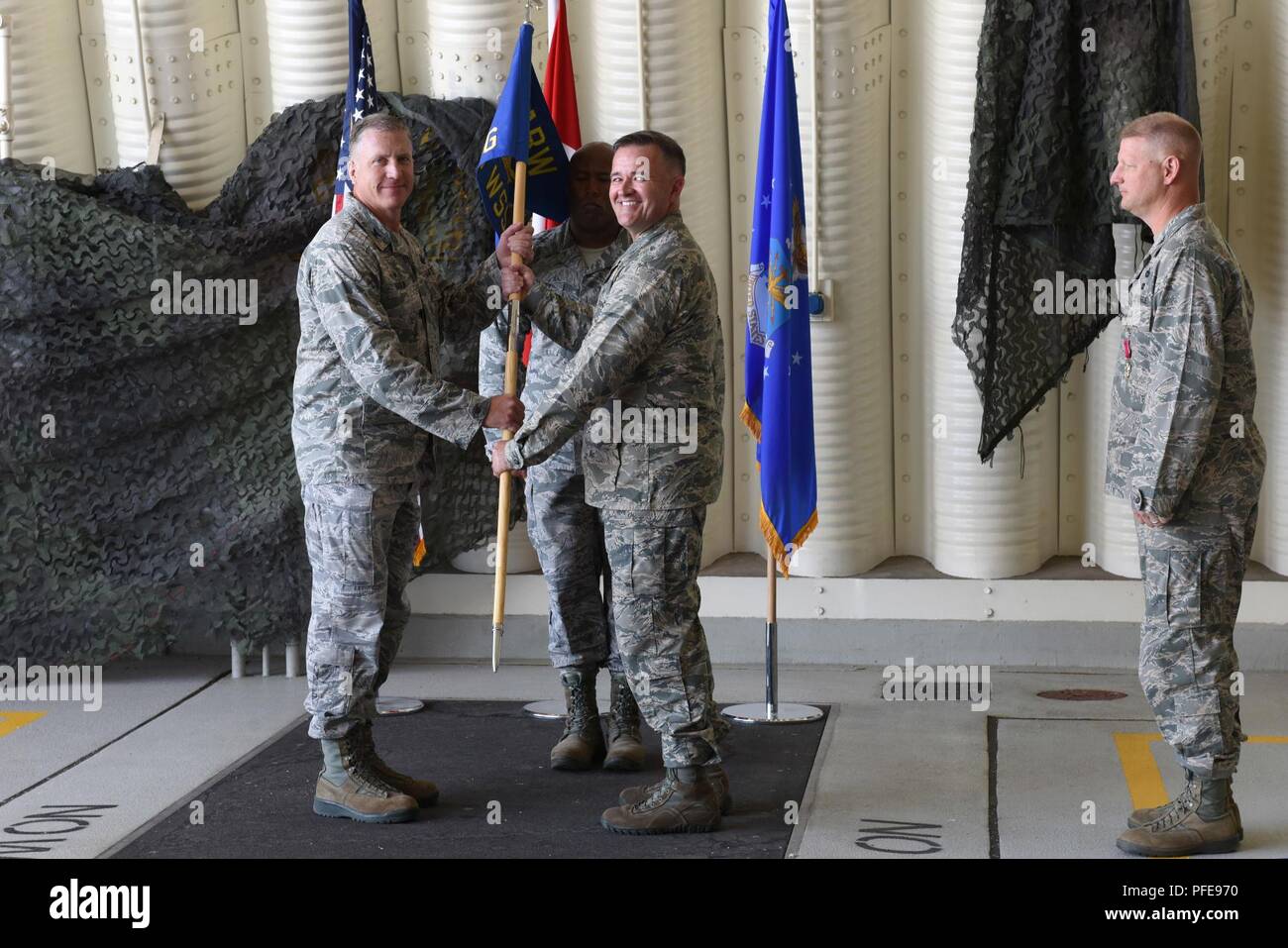 U.S. Air Force Col. David Eaglin, 39th Air Base Wing commander, presents the guidon to U.S. Air ...