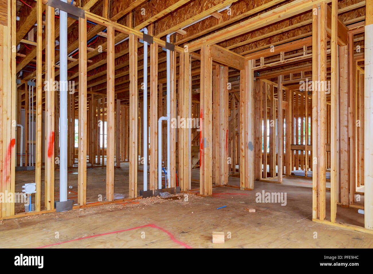 unfinished wood frame building or a house under construction Stock ...