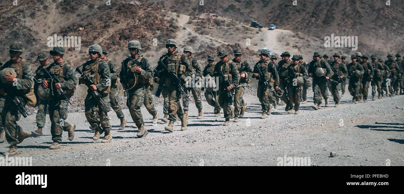 Marines in the Infantry Officer Course run back after completing a dry ...