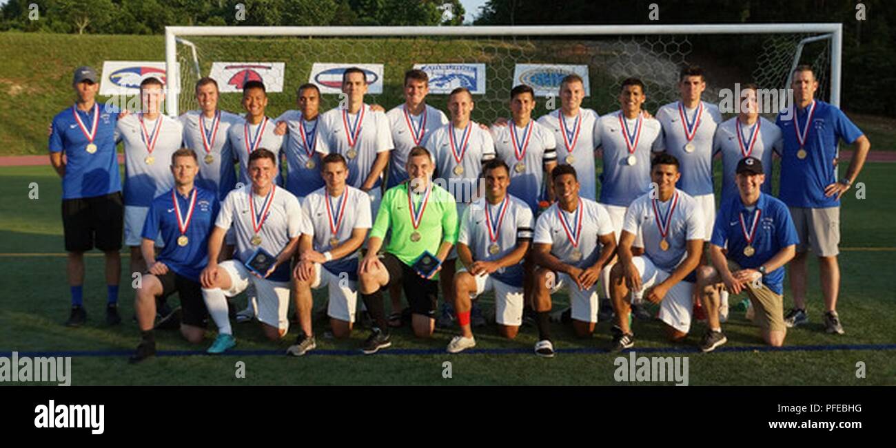 The U.S. Air Force Men’s Soccer Team pose for a group photo following ...